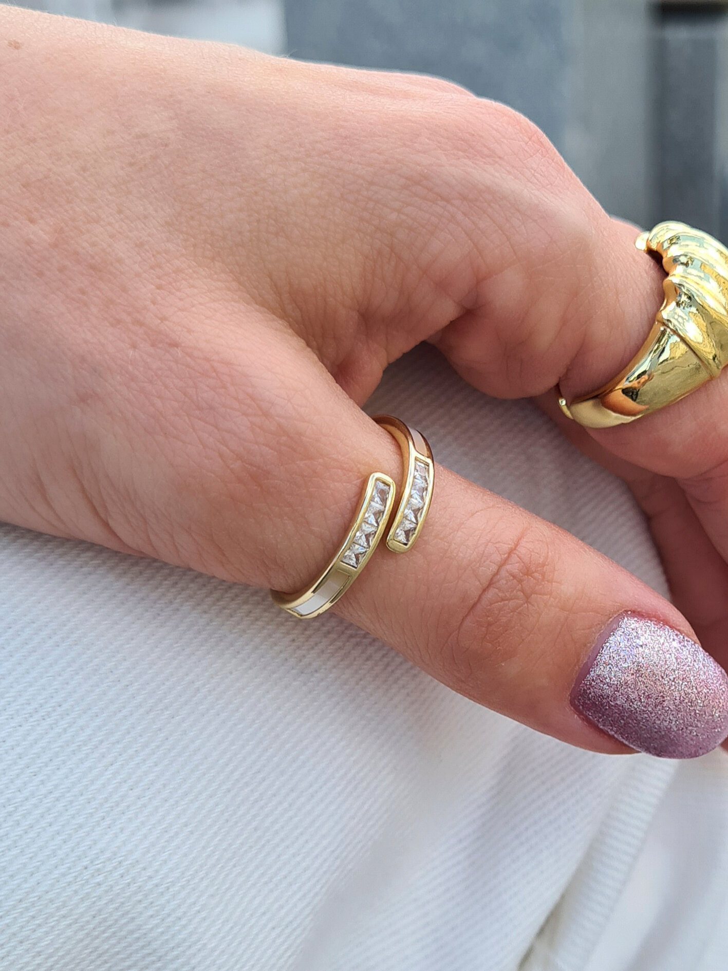 Кольцо, фианит, перламутр