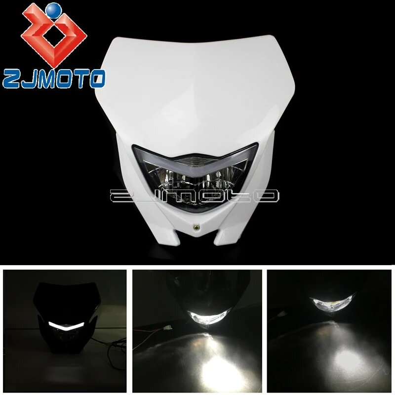 Белый H4 Dirt Bike Мотокросс Фара Обтекатель Универсальная Фара Для Yamaha WR250 WR450 TTR WR Enduro Supermoto Головной Свет Маска B White