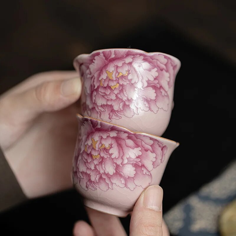 Фарфоровый набор Peony Ru Yao для чайной сушки, чашка для чайной посуды, китайские розовые керамические открывающиеся чайные миски, чавань, чайная керамика, лилия, 130ml, Розовый