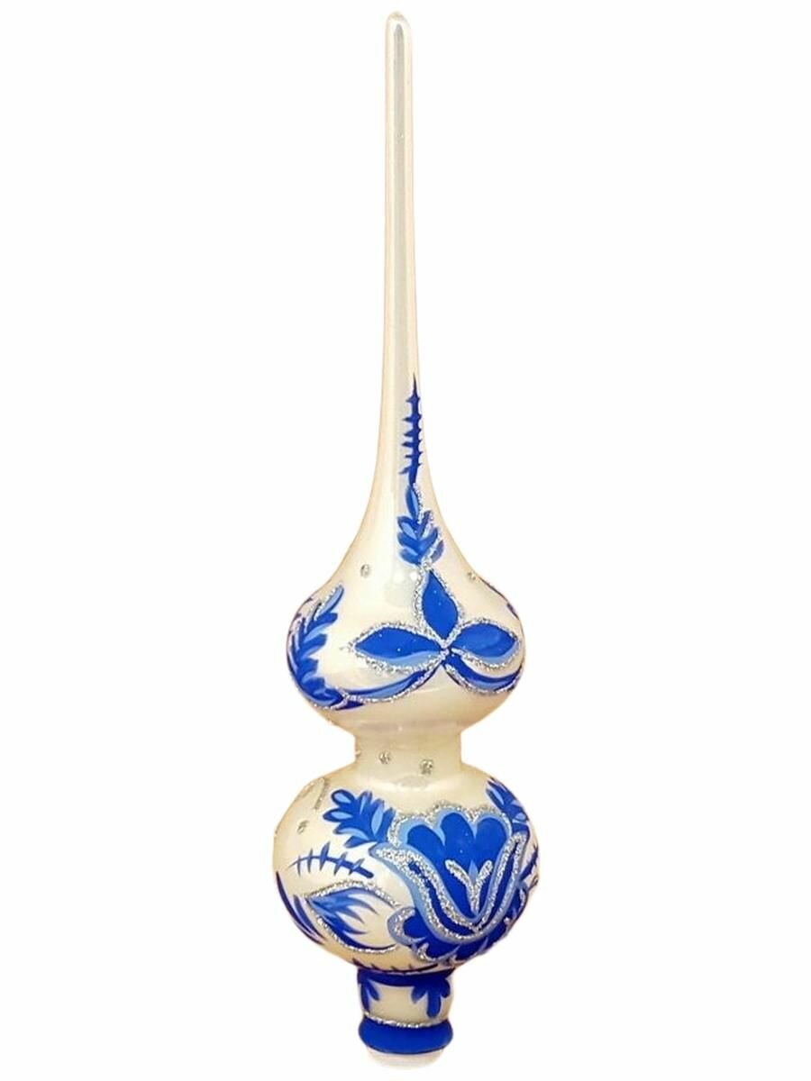 Ёлочная игрушка ручной работы. Верхушка, коллекционная серия "Зима", стекло. Новогодние игрушки на елку, елочное украшение, ручная роспись.