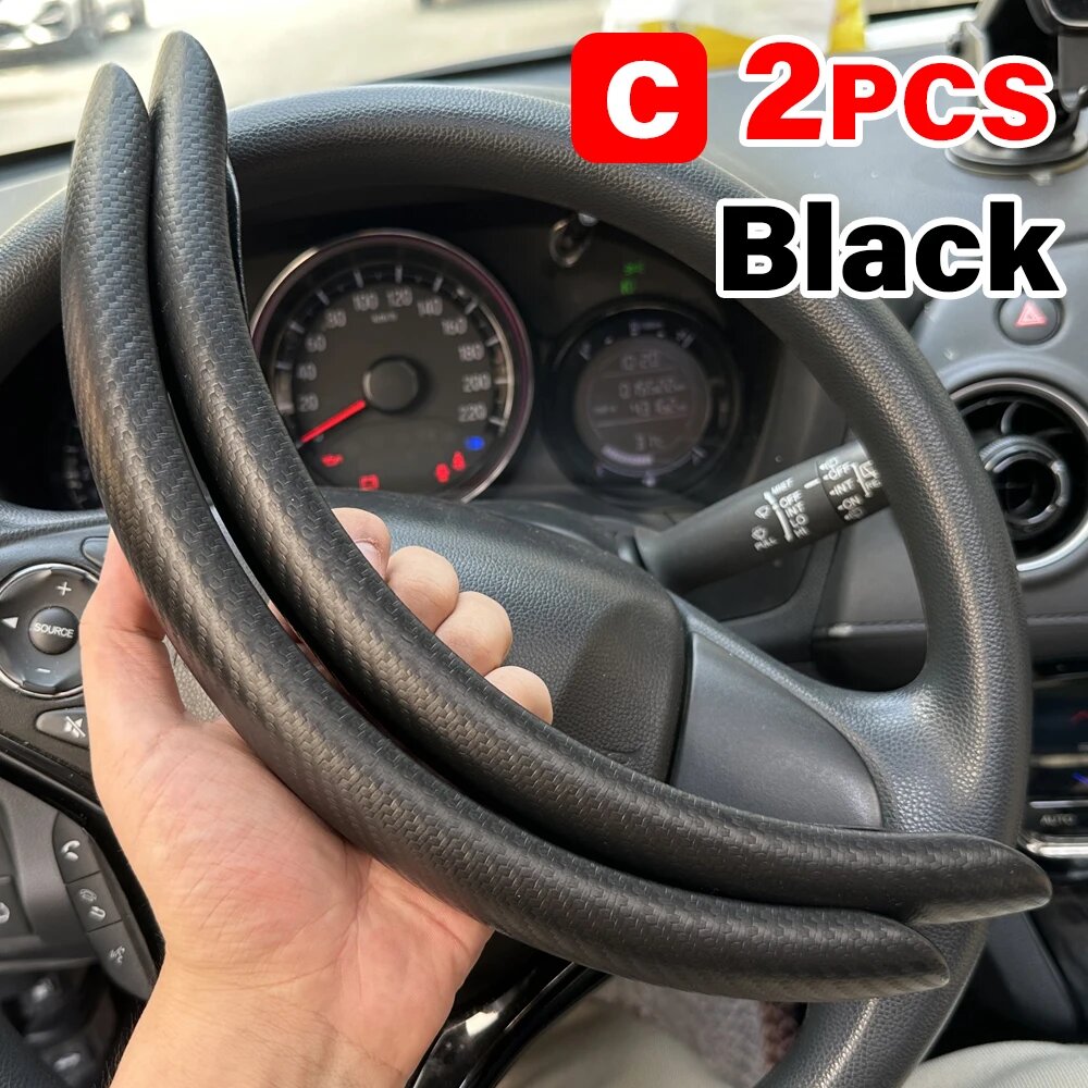 Универсальный нескользящий чехол на руль автомобиля из углеродного волокна, усилитель рулевого колеса, чехол для автомобиля, противоскользящий автомобильный комплект аксессуаров для интерьера автомобиля, C 2PCS Black