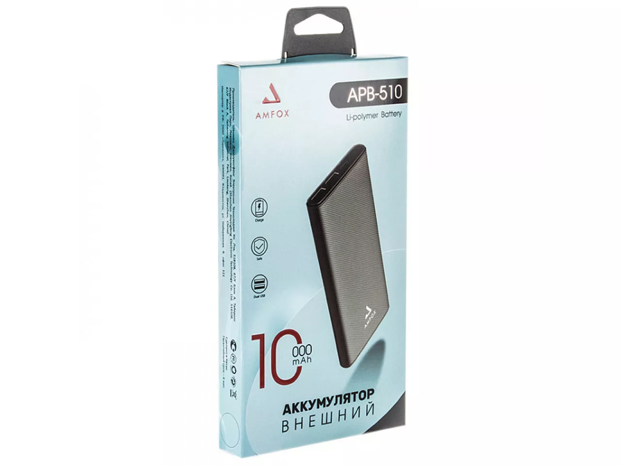 Внешний аккумулятор AMFOX APB-510, 10000 mAh, Li-Pol, 2,4A, черный