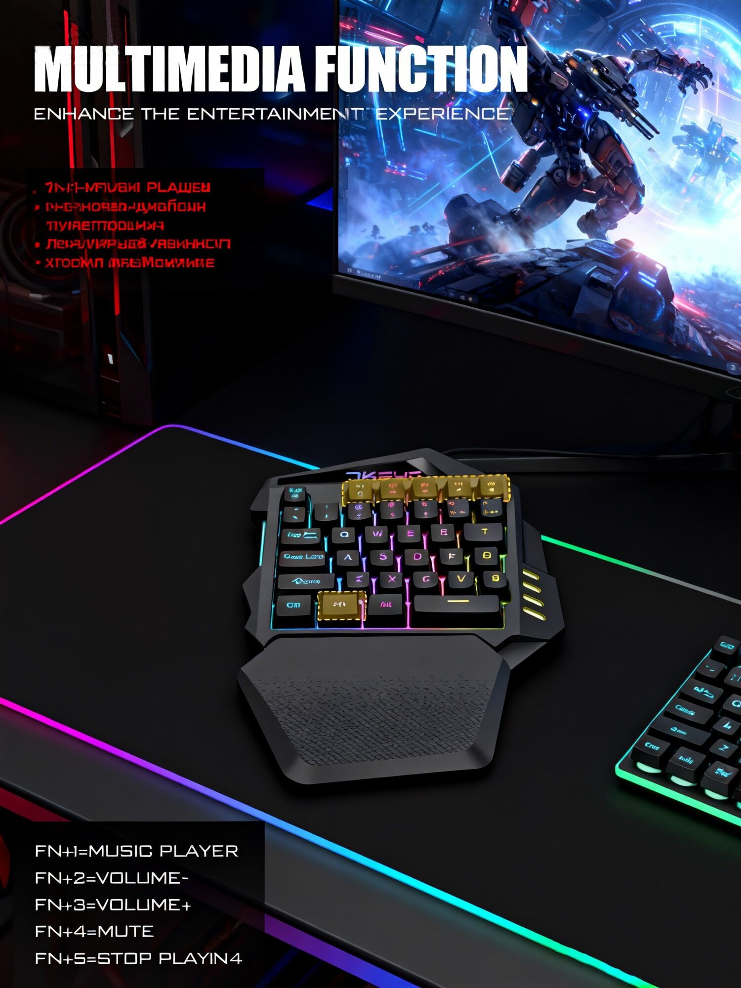 Беспроводная игровая клавиатура One Hand RGB с подсветкой для ПК