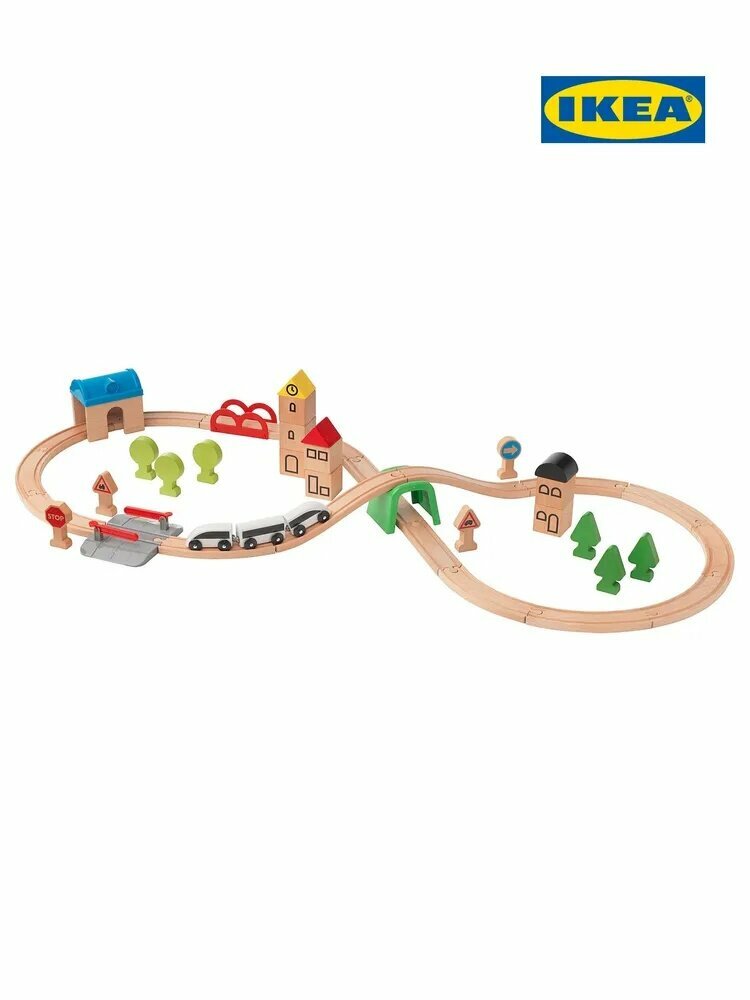 IKEA LILLABO набор игрушечных поездов, с треком, 45 шт