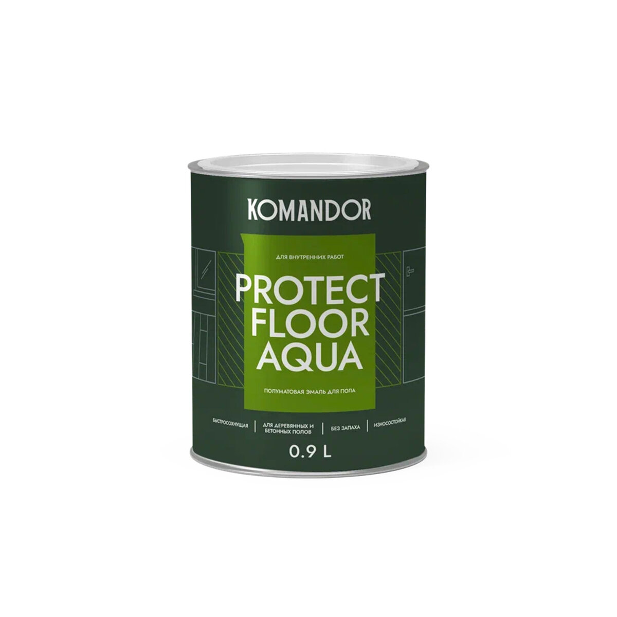 Эмаль акриловая Komandor "Protect Floor Aqua", для пола, база A, 0,9 л