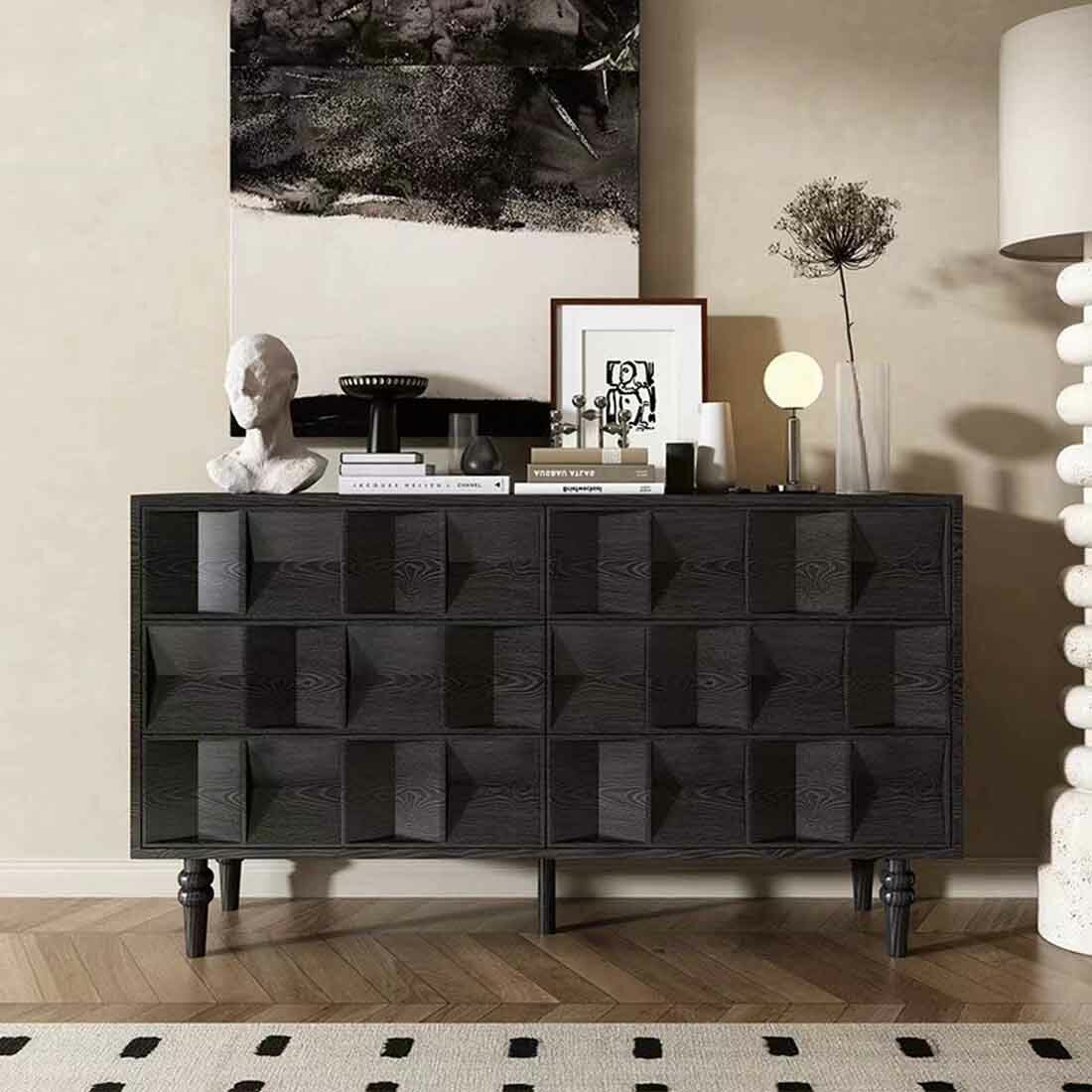 Дизайнерский деревянный комод с 6 ящиками Canora, черный (ширина 140 см)