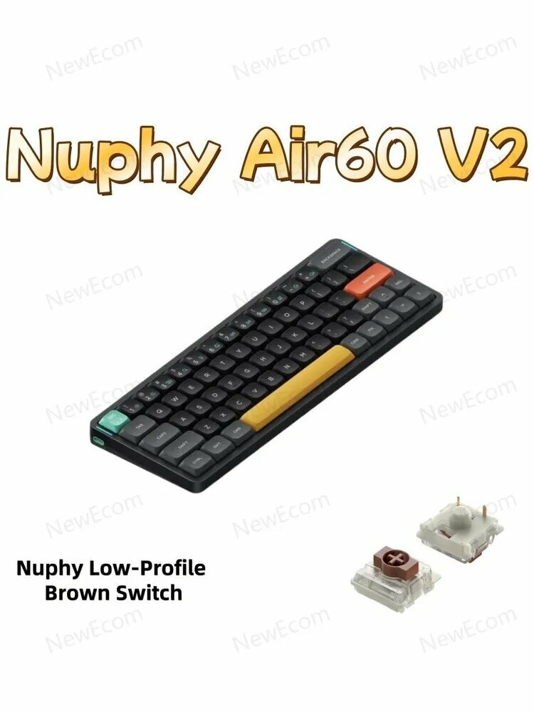 NuPhy Клавиатура беспроводная Air60 V2 Brown Switch, (Gateron Low Profile Brown), Английская раскладка, черный