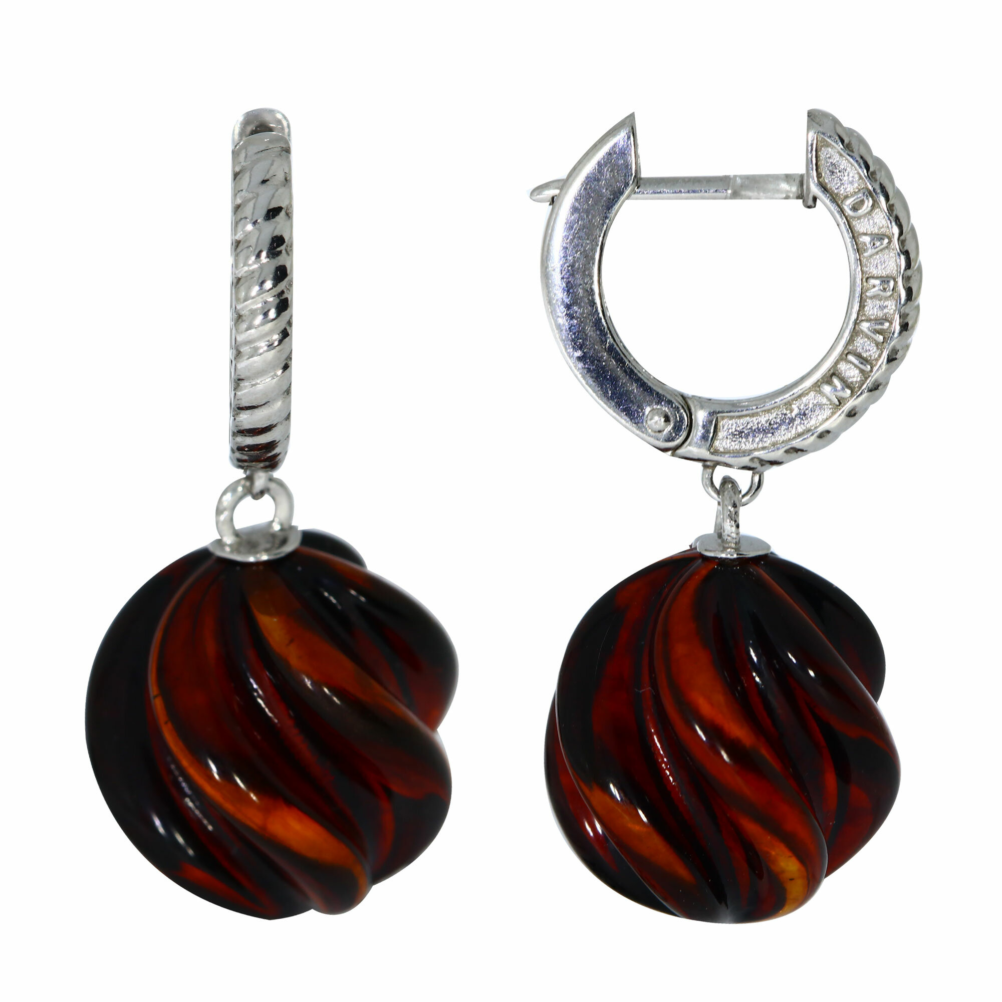 Серьги, серебро, 925 проба, родирование, янтарь