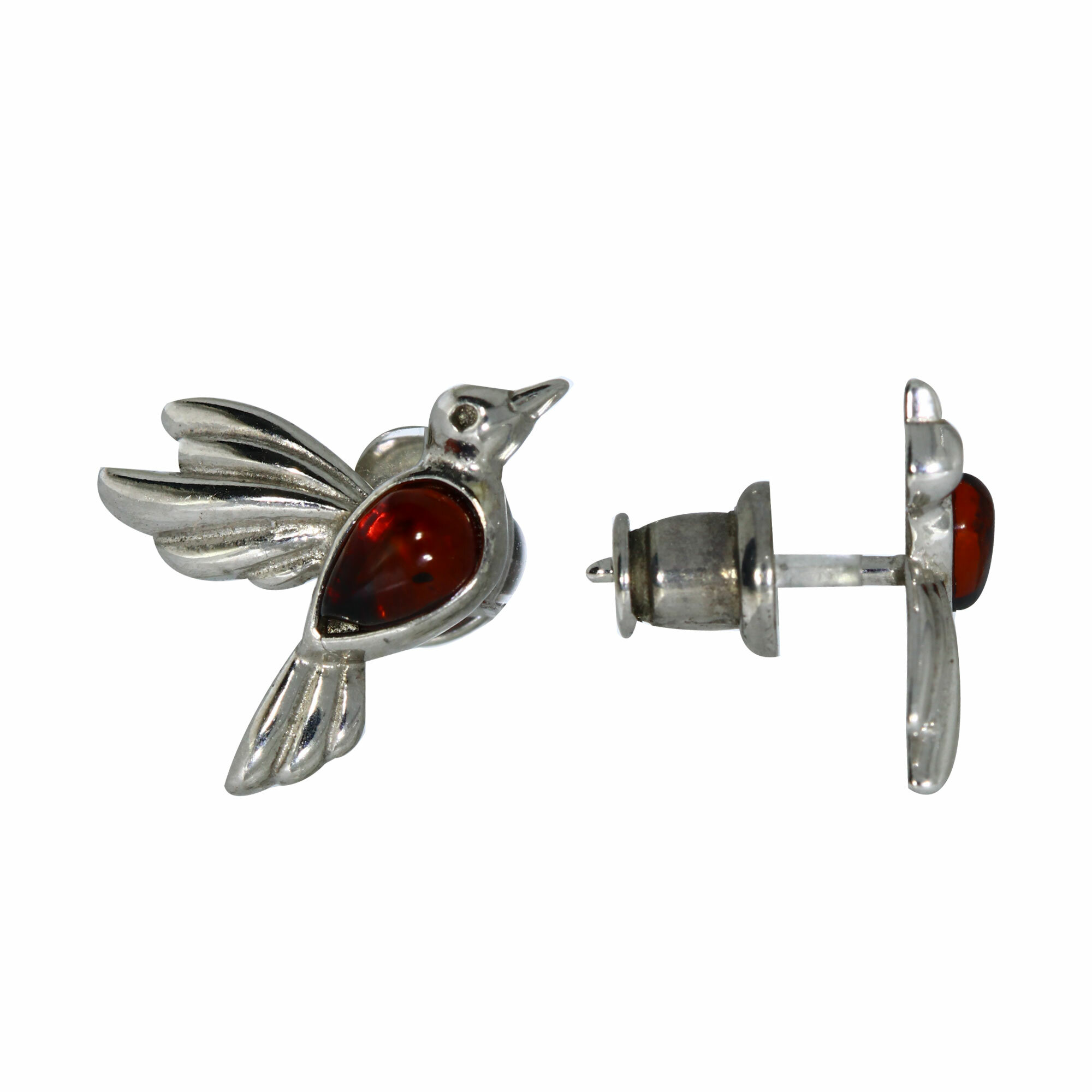 Серьги пусеты, серебро, 925 проба, родирование, янтарь