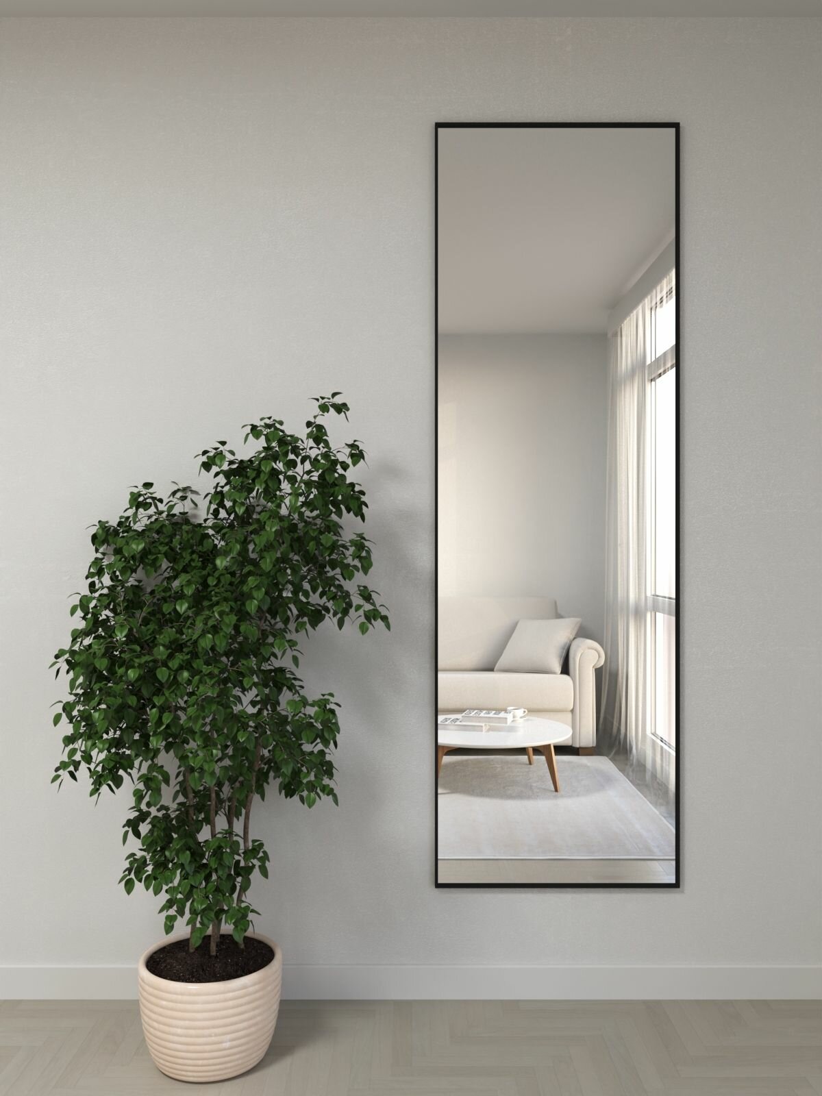 Зеркало настенное 210х60 см. черное в алюминиевой раме интерьерное BLX MIRROR