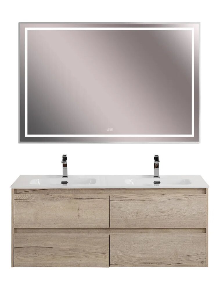 Мебель для ванной комнаты BelBagno Kraft 120 для двоих, 4 ящика, rovere galifax bianco