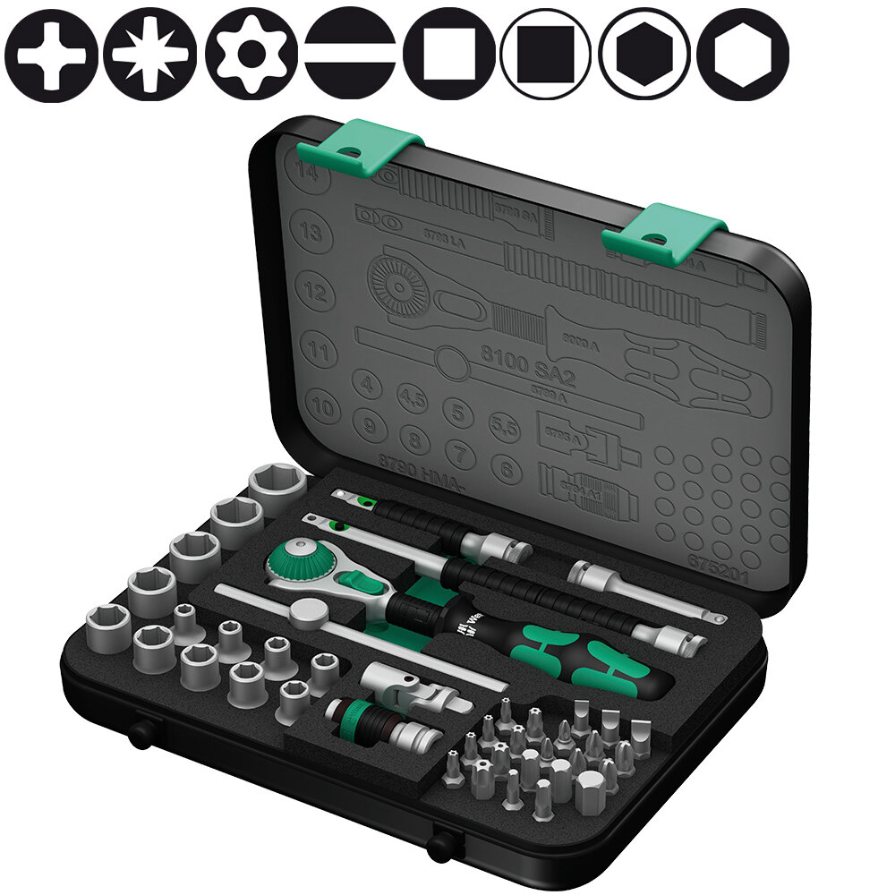 Набор трещоток Zyklop Speed WERA 8100 SA 2 1/4" с насадками 003533