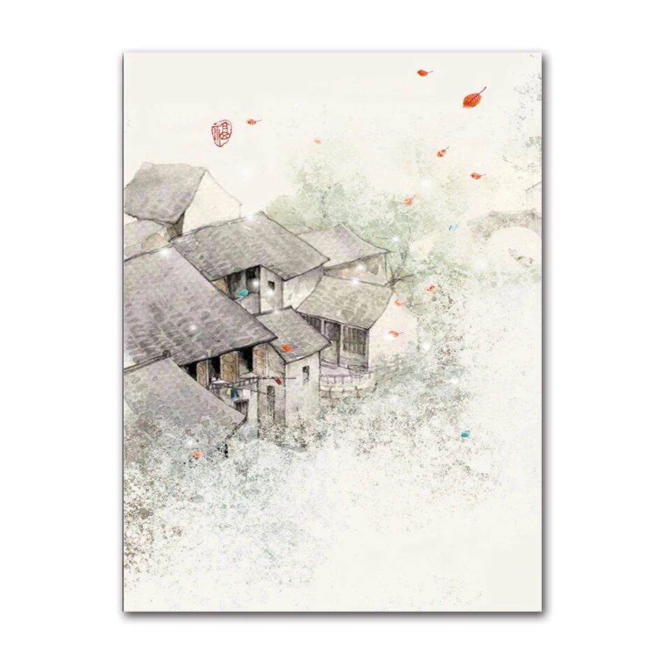 Китайская деревня, абстракция на холсте 50x70см, A1303-03