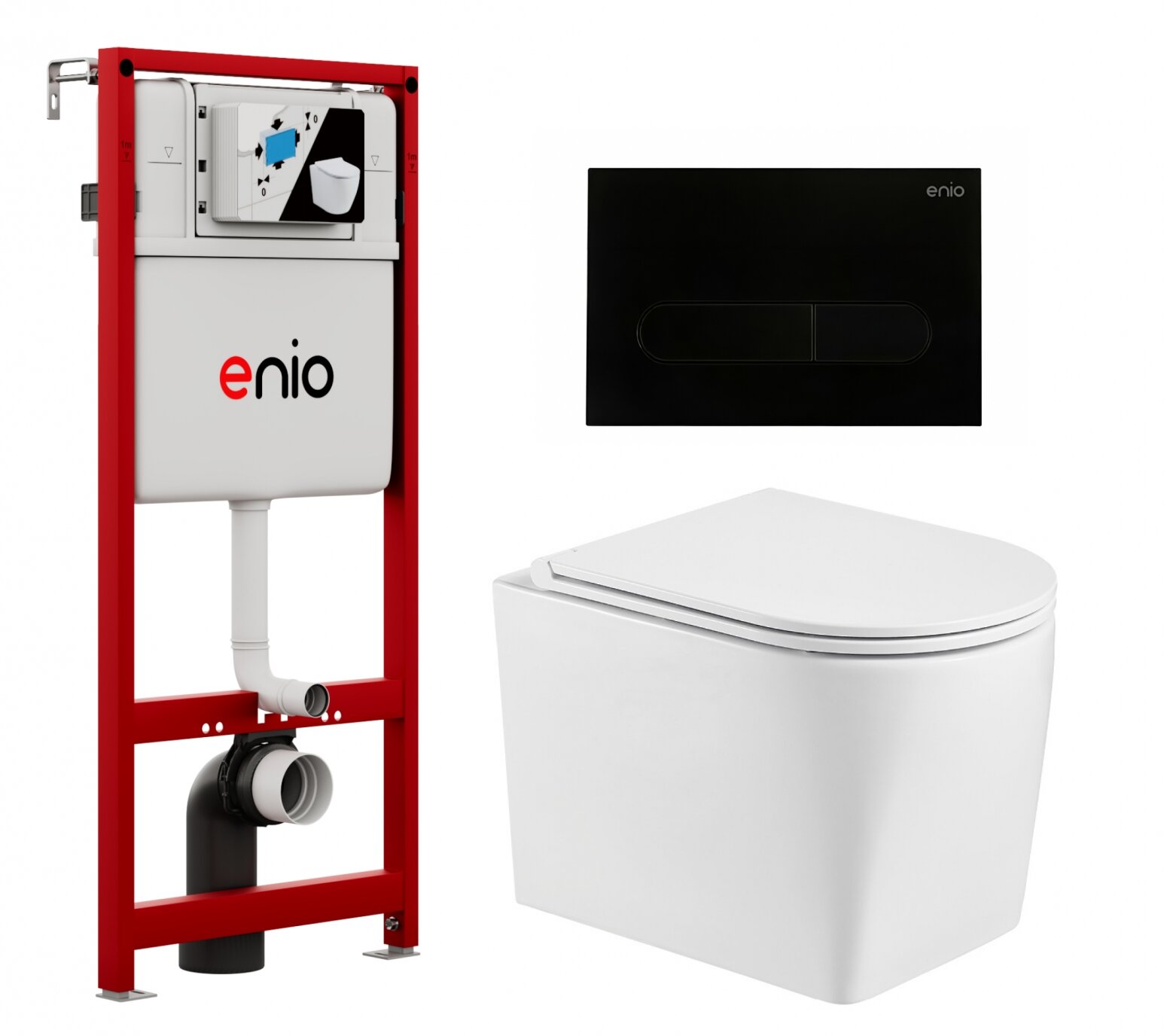 Комплект 3 в 1 инсталляция Enio Profi EN7050050 + Унитаз подвесной WeltWasser Nesenbach 004 GL-WT + кнопка черная матовая Stondato