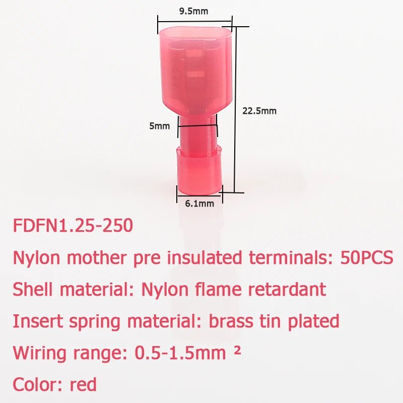 Клеммы-наконечники лепестковые MDD/FDD/FDFD/MDFN/FDFN 50 шт. FDFN-1.25-250 50PCS