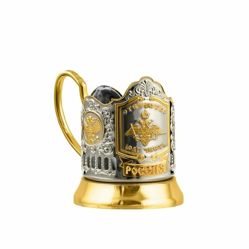 Кольчугинский мельхиор Подстаканник "Отечество. Долг. Честь" никелированный с позолотой (С18708/145)