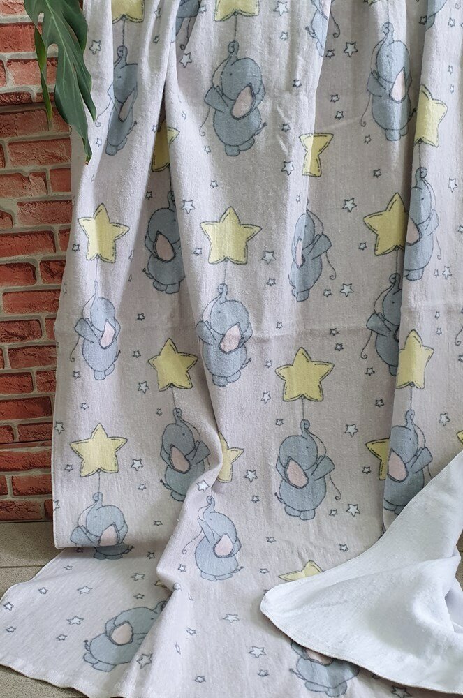 Одеяло байковое детское жаккард. с принтом-слоники. 100 % хлопок 100х140