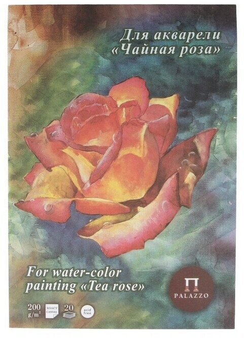 PALAZZO Планшет для акварели Чайная роза 200 г/м2 A4 склейка с одной стороны 20 л