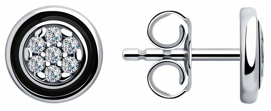 Серьги пусеты, серебро, 925 проба, родирование, эмаль, фианит