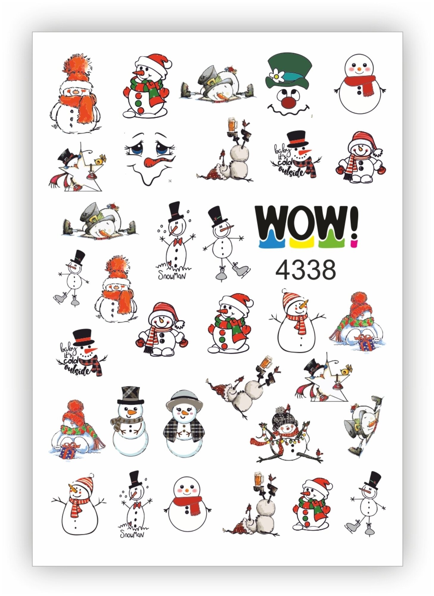 Наклейки для ногтей, слайдеры для маникюра и педикюра. Тема: Снеговики.