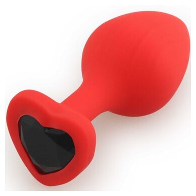 39808 Play Secrets Silicone Butt Plug Heart Shape Medium, красный/черный. Средняя анальная пробка с кристаллом в форме сердца