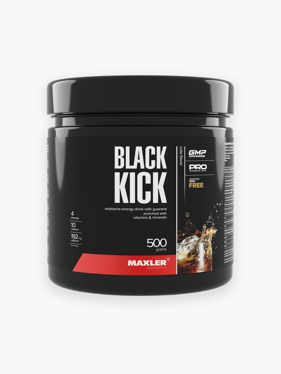Витаминный комплекс с кофеином и гуараной Maxler Black Kick, энергетик, порошок, 500 г - Кола