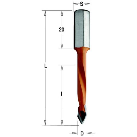 Сверло для присадочного станка Cmt HW 5x43x70 Z=2 S=8x20 LH, 368.050.12