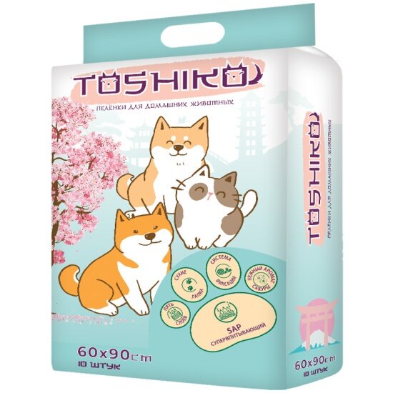 Пеленки Toshiko впитывающие одноразовые с ароматом сакуры 10 шт 60х90 см