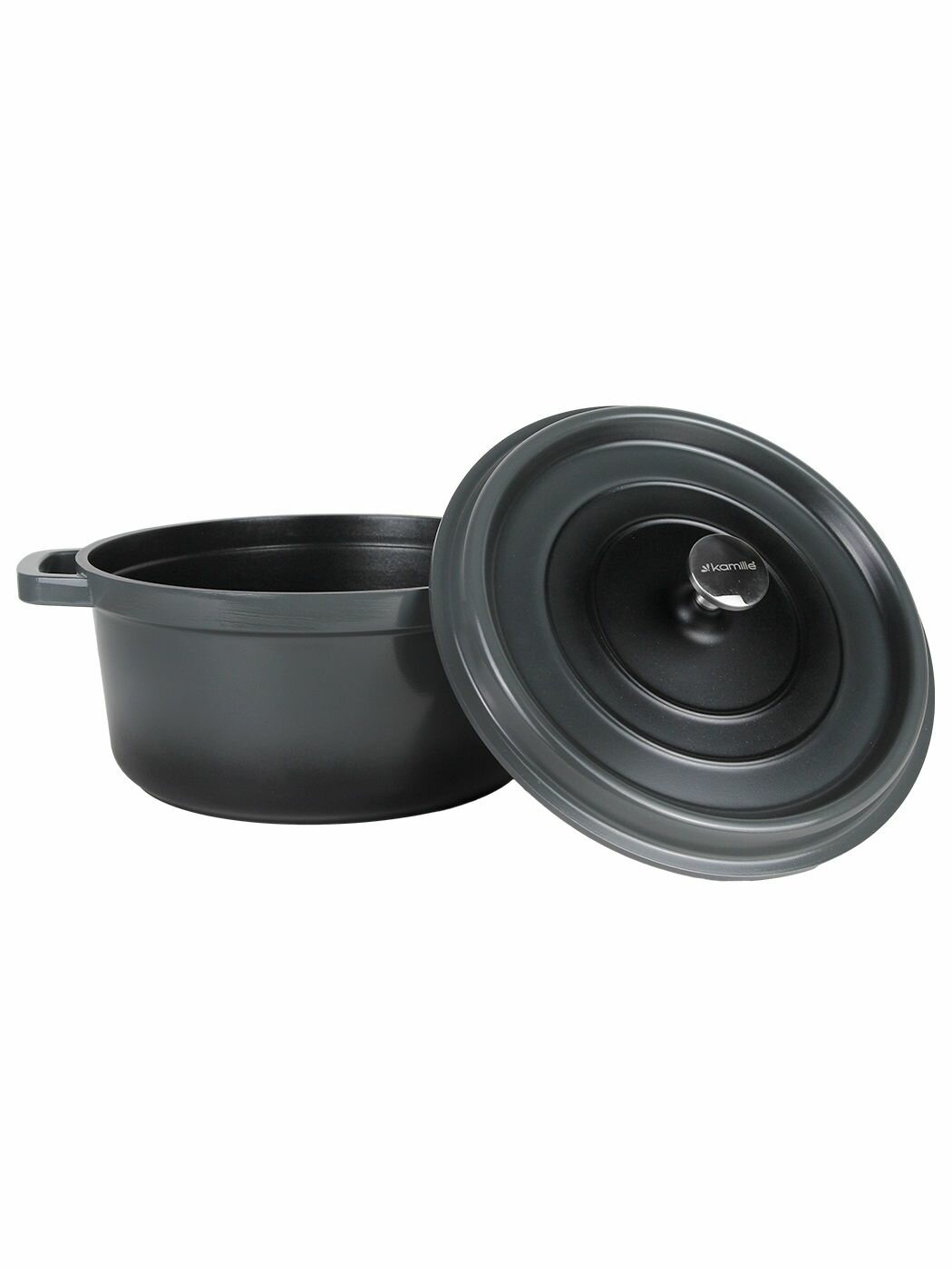 Кастрюля FRANCE 24х11.5см из литого алюминия с антипригарным покрытием с крышкой (серый) KAMILLE.