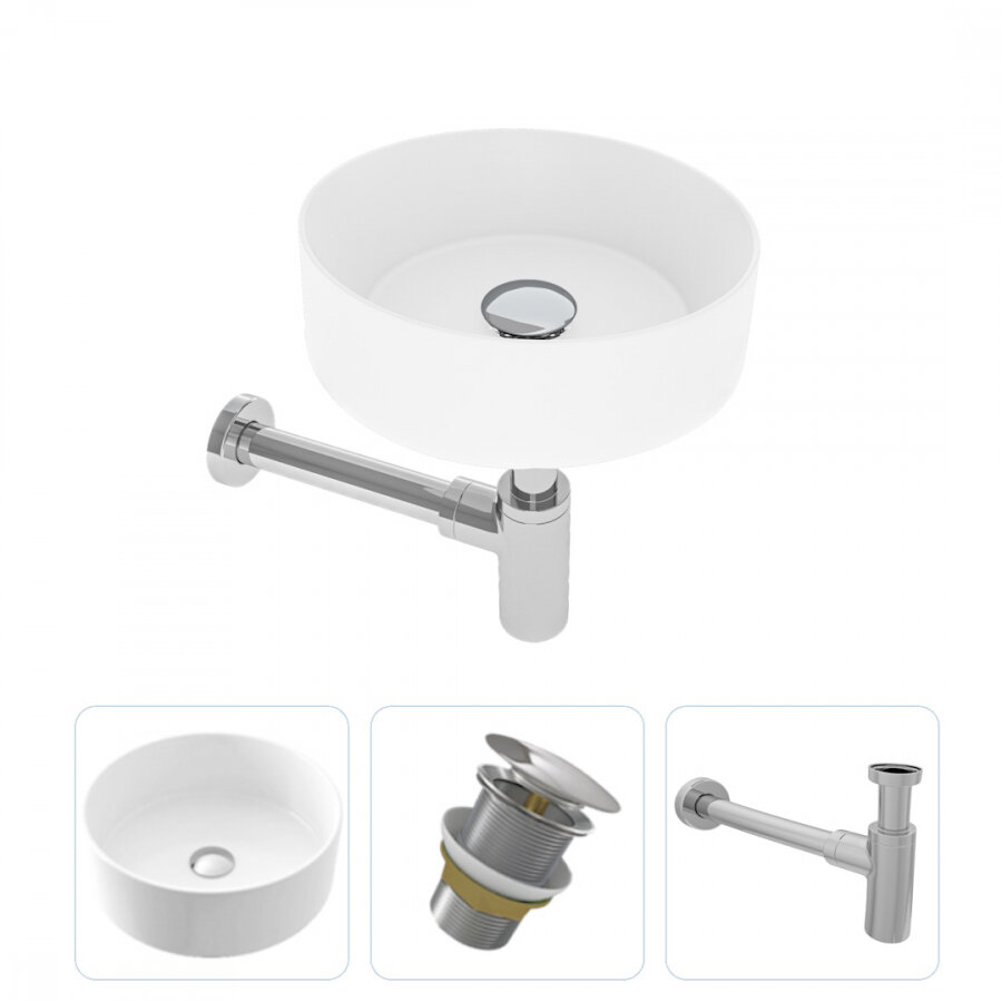 Раковина накладная для ванной Teymi Lina D41 в комплекте донный клапан клик-клак без перелива хром и сифон хром F07597