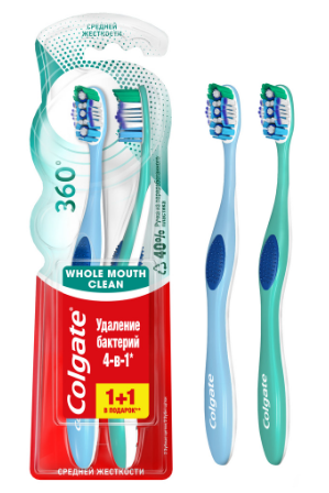 Набор из 3 штук Зубная щетка 360 Colgate Суперчистота средняя 1+1