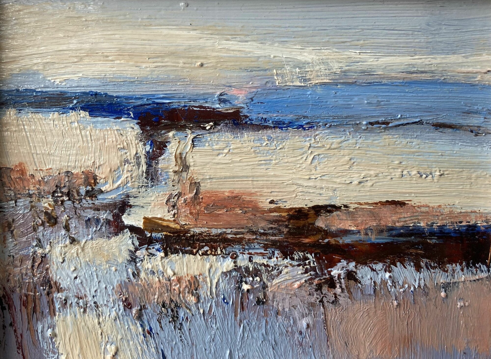 Картина "Зимний вечер", 9х12 см, холст на картоне, масло, авторская работа;