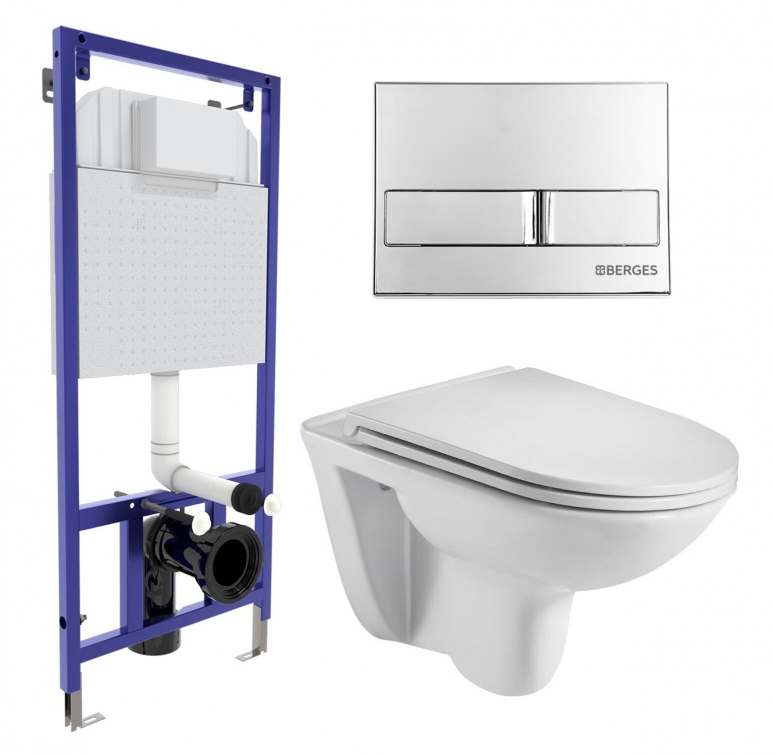 Комплект 3 в 1 инсталляция Berges Wasserhaus Novum L3 + Подвесной унитаз WeltWasser Baarbach 004 GL-WT + кнопка хром
