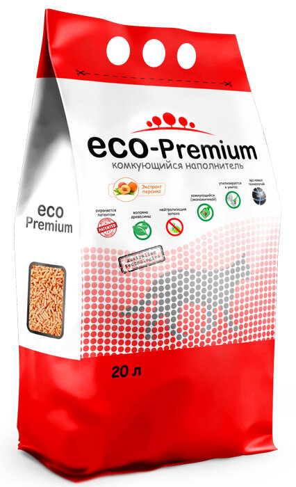 Наполнитель Eco-Premium древесный комкующийся с ароматом персика, 20 л