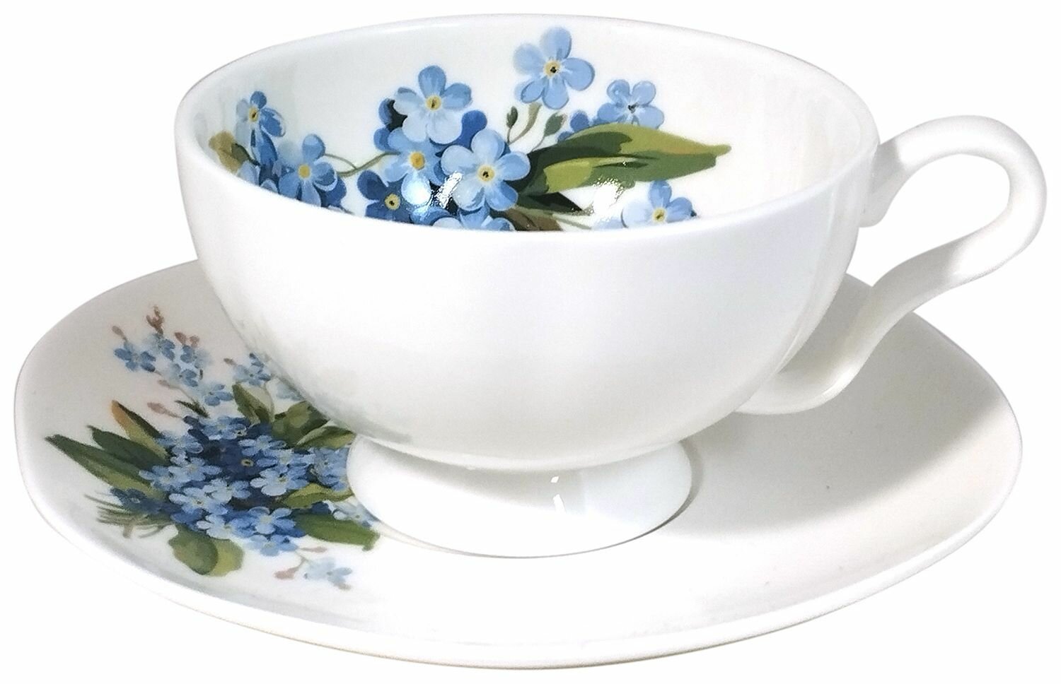 Чайная пара "Незабудка", чашка с блюдцем , фарфор, 250 мл - 1 шт, голубая, федерация