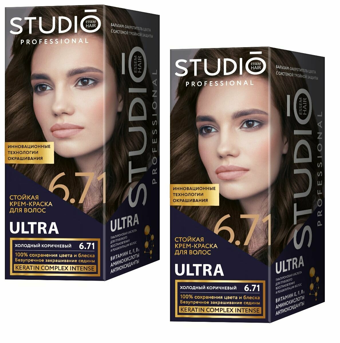 BIG Стойкая Крем-краска STUDIO для волос 3D HOLOGRAPHYкомплект 2шт тон 6.71 холодный коричневый, 115 мл