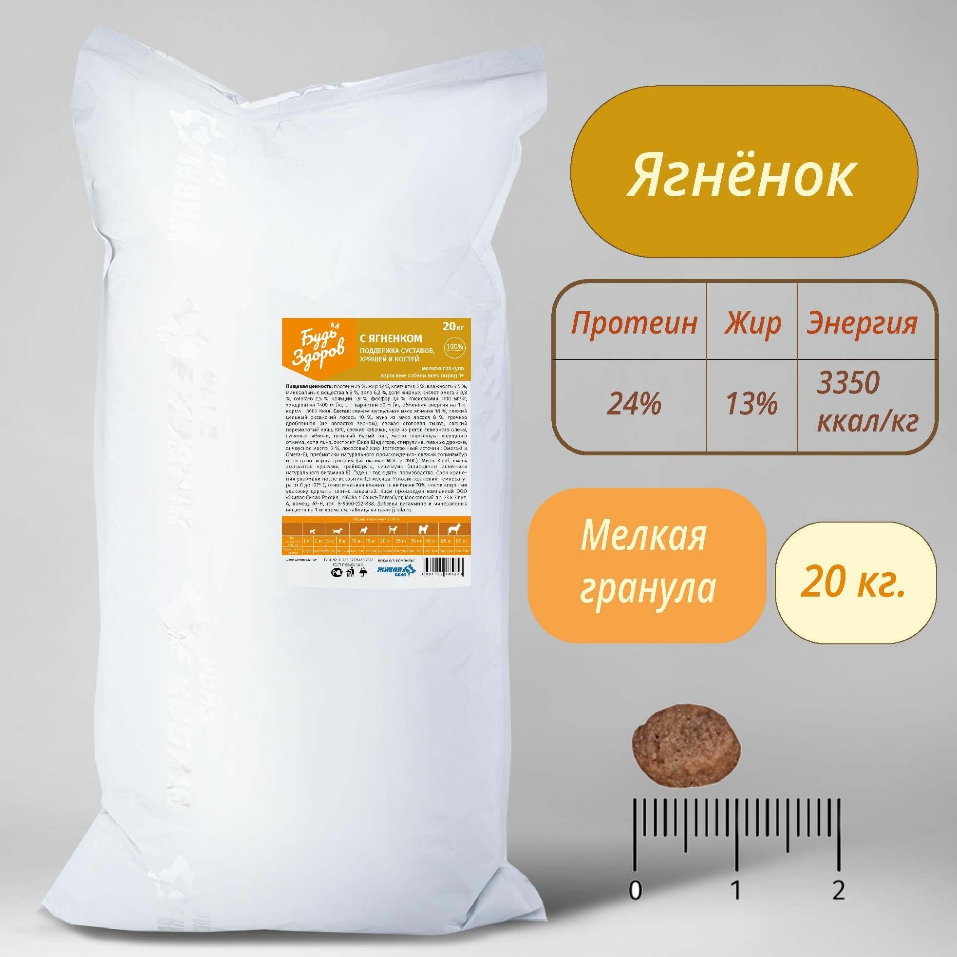 Корм сухой для собак Будь Здоров. С ягненком. Мелкая гранула 20 кг