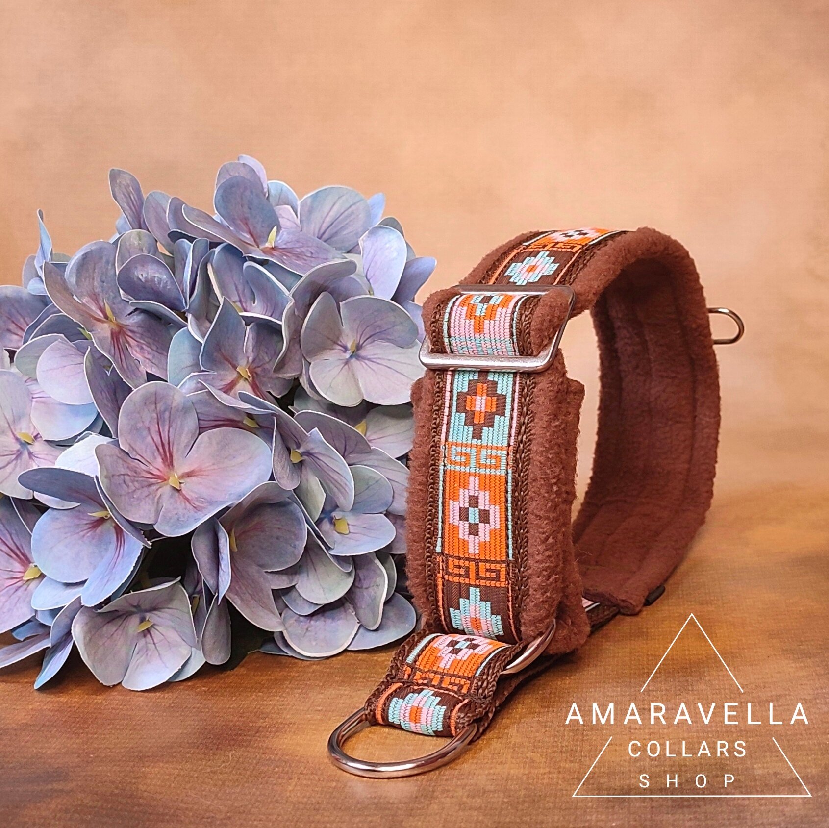 Ошейник для собак полуудавка "Мартингейл" L ручной работы, этнический мексиканский узор