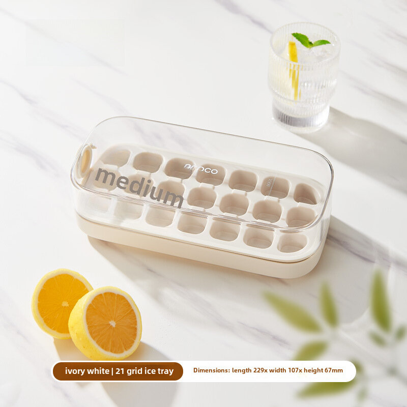 Ледяной форм-ледоген с крышкой пищевой категории для самостоятельного приготовления льда в холодильнике, белый, 21 кубик