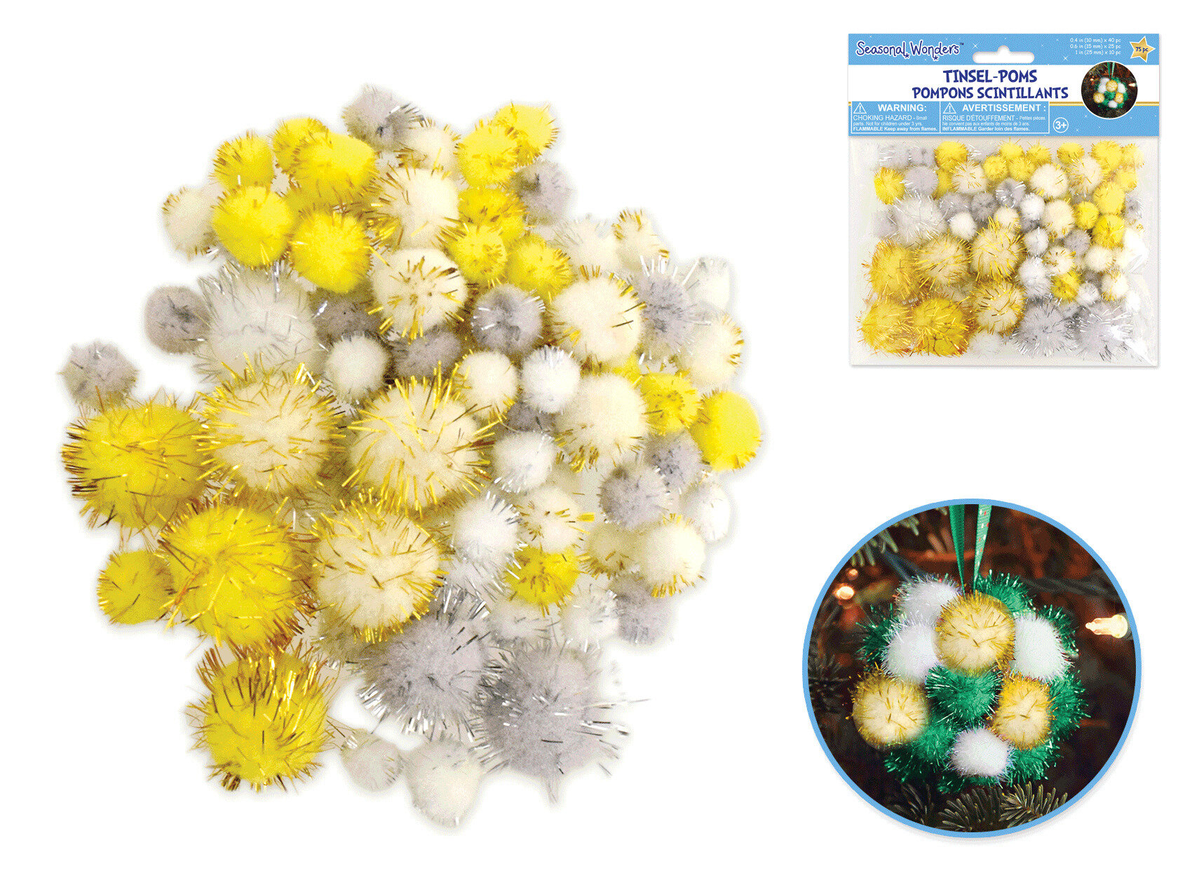 Набор разноцветных помпонов (мохнатые) ассорти (75 шт.)