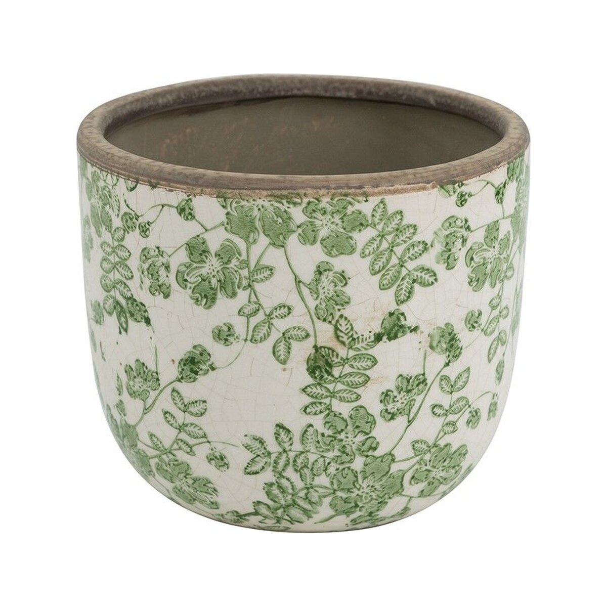 61179 Кашпо 16х16х13см, керамика, белое с цветочным принтом, Glasar