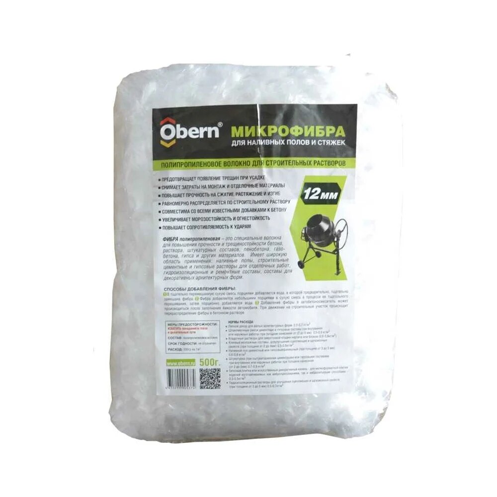 Obern Фиброволокно полипропиленовое 12мм для наливных полов и стяжек 0,5кг 16827