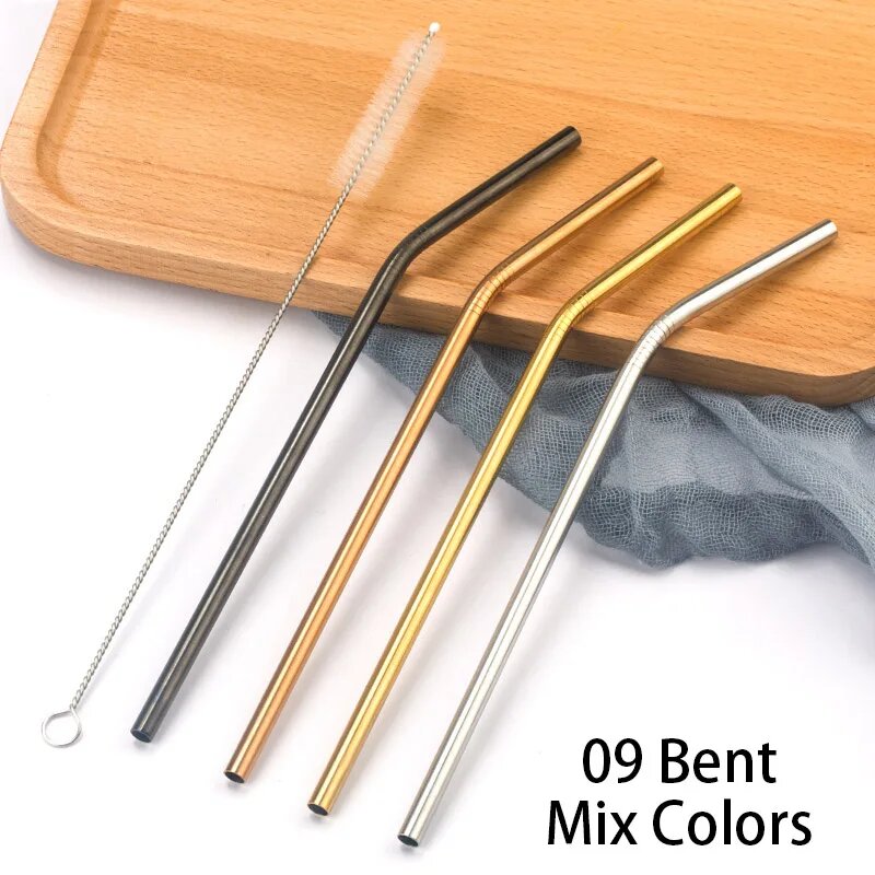 Многоразовые металлические соломинки SNOVV из нержавеющей стали 304 9 Bent Mix Colors