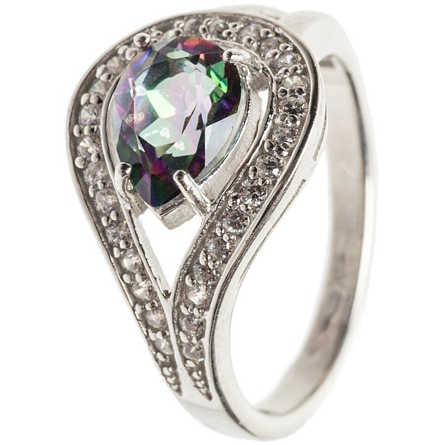 Кольцо, серебро, 925 проба, родирование, топаз, фианит