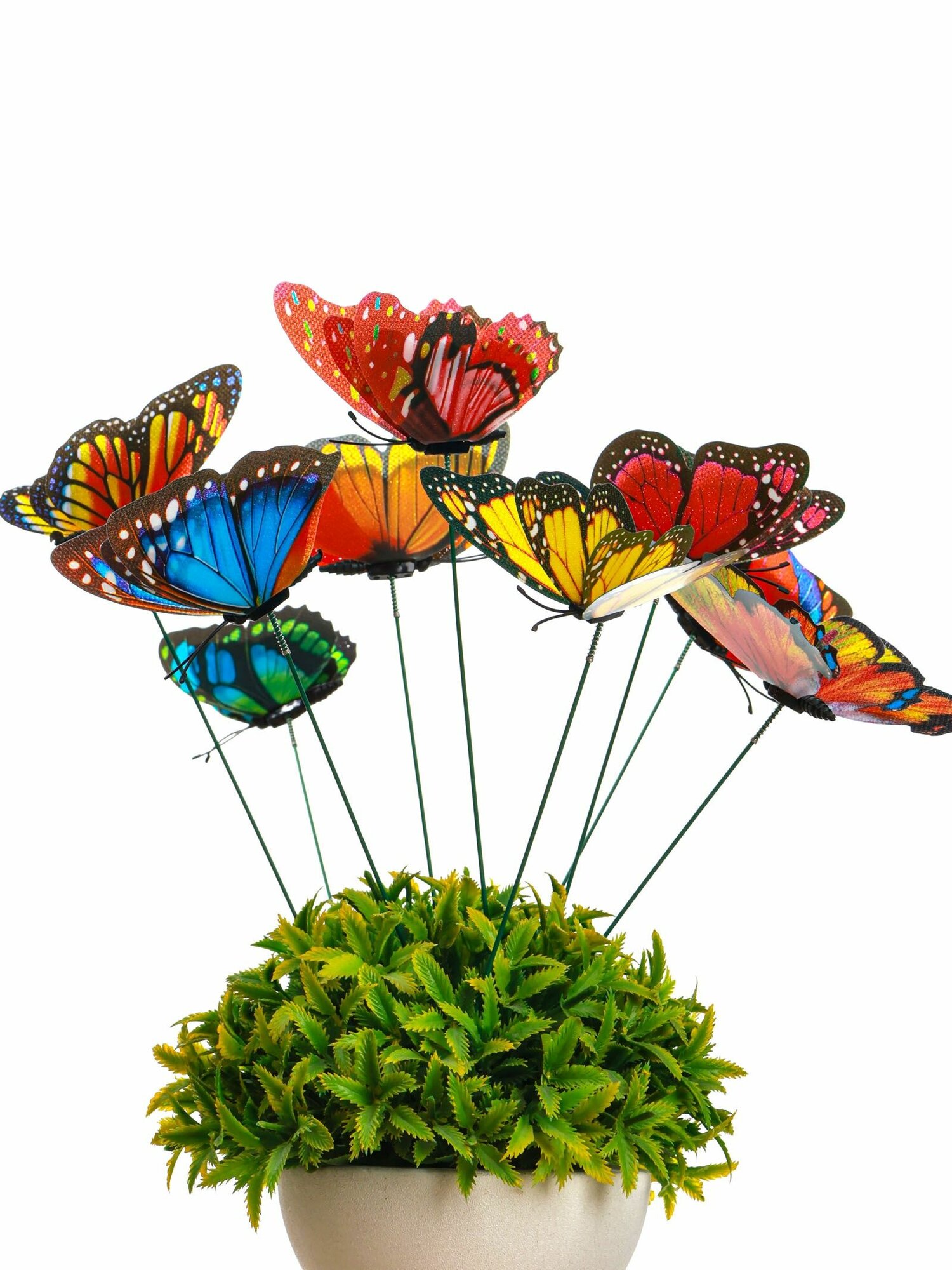 Штекер садовый Бабочки c двойными крыльями в блёстках , 10 см, набор 15 шт.