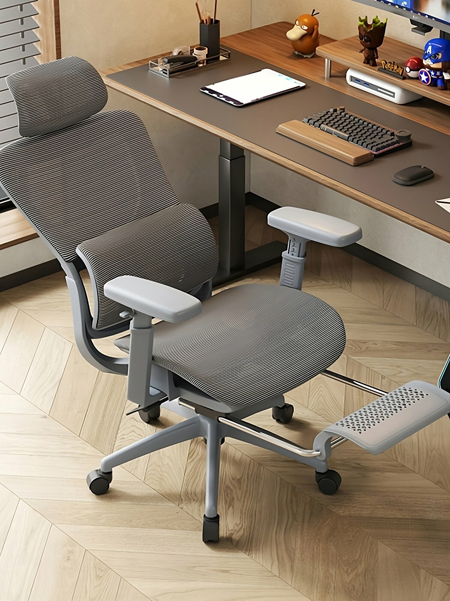 Офисное кресло RY-H918, с механизмом качания и подставкой для ног, цвет серый