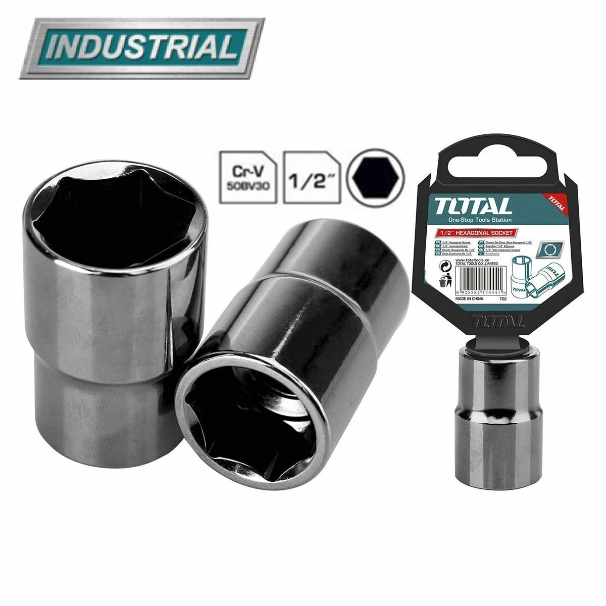 Головка торцевая TOTAL "THTST12141", шестигранник, Cr-V сталь, 14мм, 1/2"