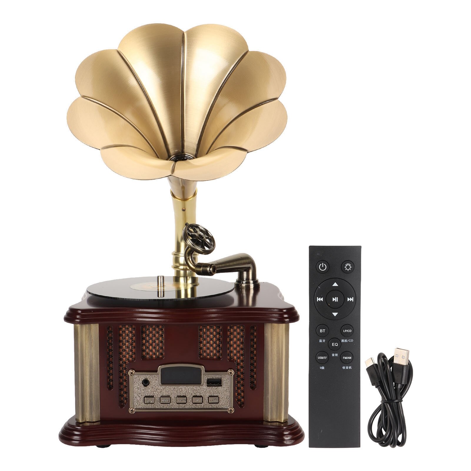Винтажный граммофон Bluetooth -динамик тип C Перезаряжаемый BT5.0 мини -ретрофонограф Беспроводной динамик с FM -функциональным кофе
