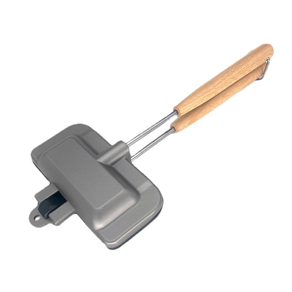 Панель для запекания сендвичей для кемпинга двусторонняя приспособление для сендвичей антипригарная алюминиевая переворачиваемая Гриль с съемной ручкой для завтрака блинчики тосты омлеты Черный алюминиевый сплав Дерево размер 310*140*40мм упаковка