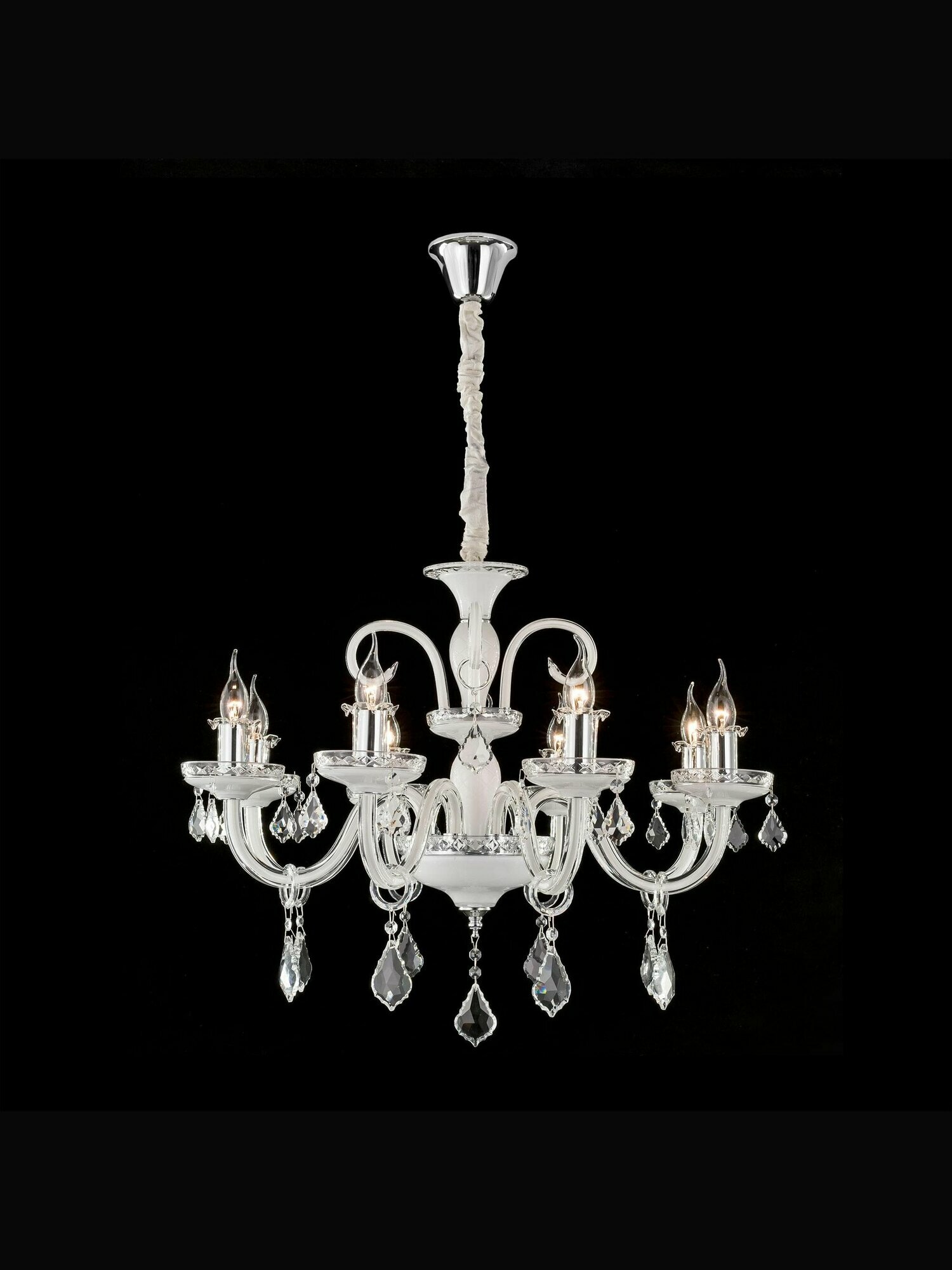 Подвесная люстра с хрустальными подвесками Citilux Марена CL352180, 8 рожков, белое глянцевое стекло, Е14